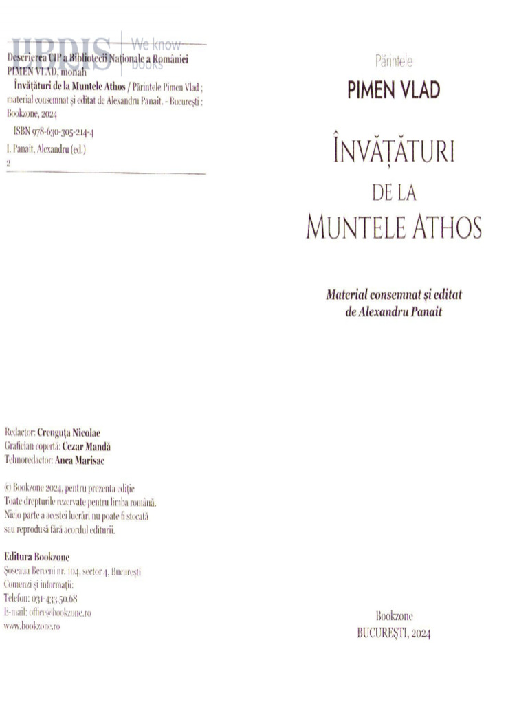 Invataturi de La Muntele Athos - Parintele Pimen Vlad | PDF