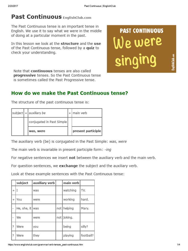 Past Continuous - EnglishClub | PDF | Verb | Grammatical Tense