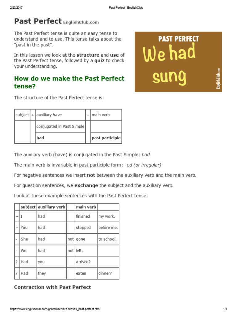 Past Perfect - EnglishClub | PDF | Perfect (Grammar) | Verb