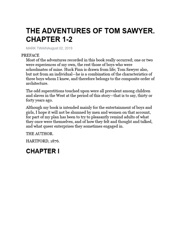 THE ADVENTURES OF TOM SAWYER Chapter 1 | PDF | Huckleberry Finn