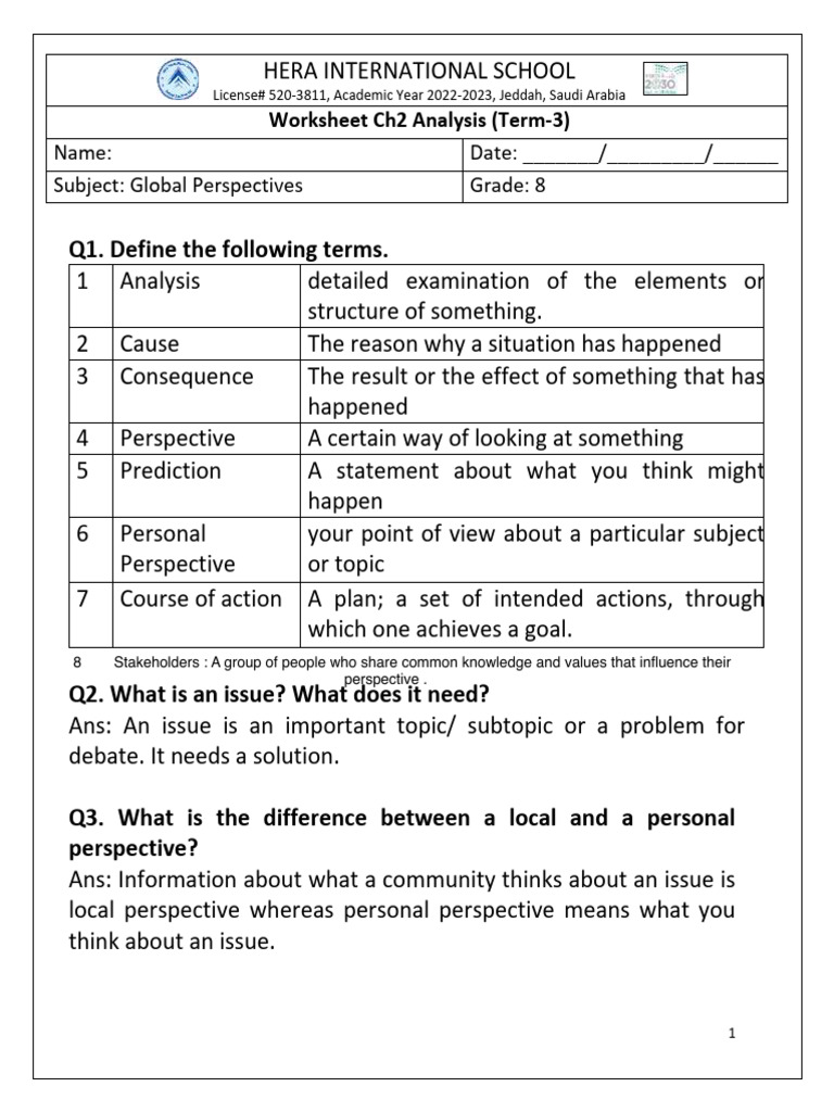 Gr8 GP Worksheet Ans Key 2022-23 Term3 | PDF | Cognitive Science ...