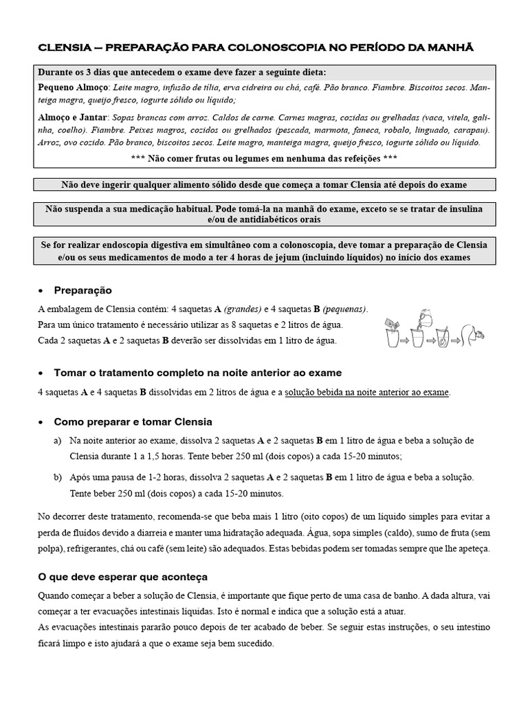 4 - Preparação Clensia | PDF | Colonoscopia | Leite