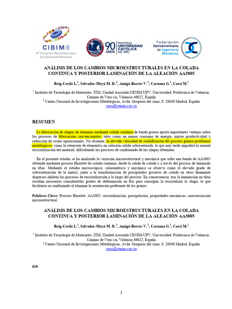 Análisis de Los Cambios Microestructurales en La Colada Continua Y ...