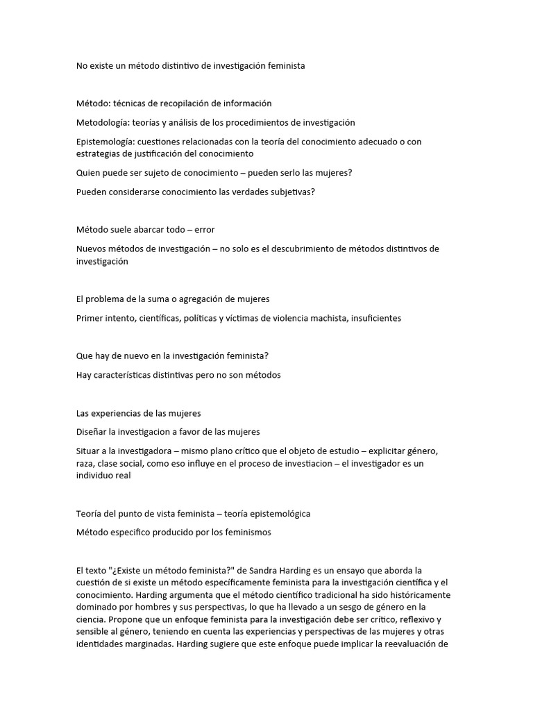 NOTAS Existe Un Metodo Feministas - Sandra Harding | PDF | Método ...