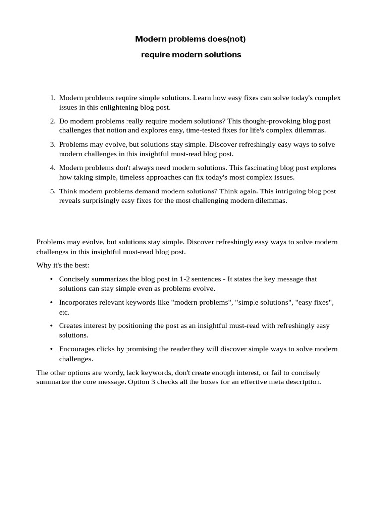 Simple Solutions for Modern Problems | PDF | Business