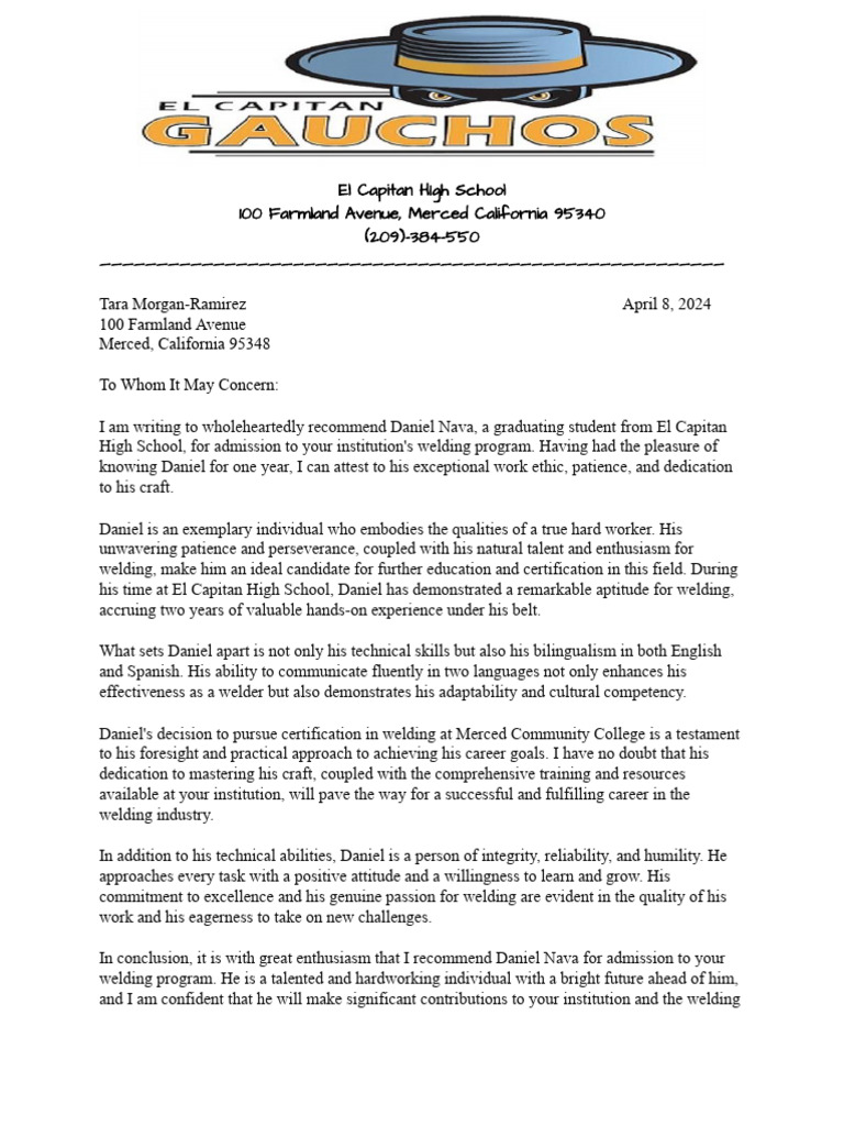 Daniel Nava Letter of Rec | PDF | Cognition