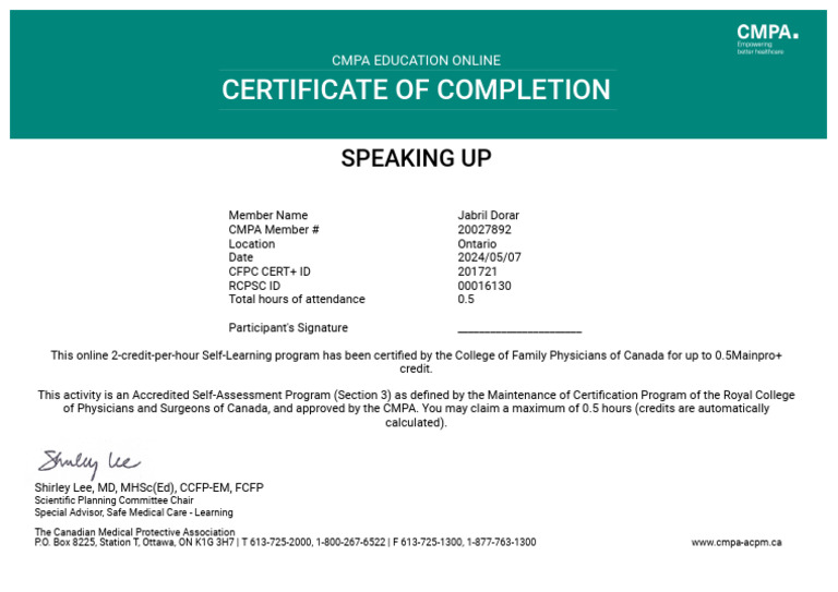 CMPA Online Certificate of Completion | PDF