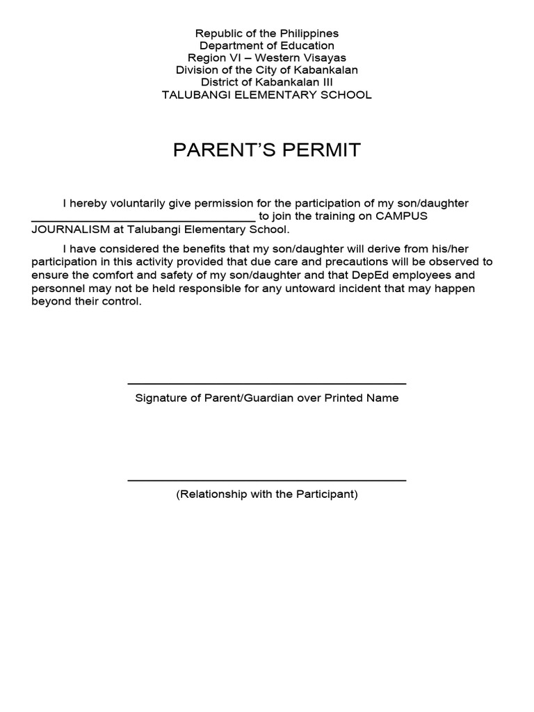 Parent's Permit | PDF