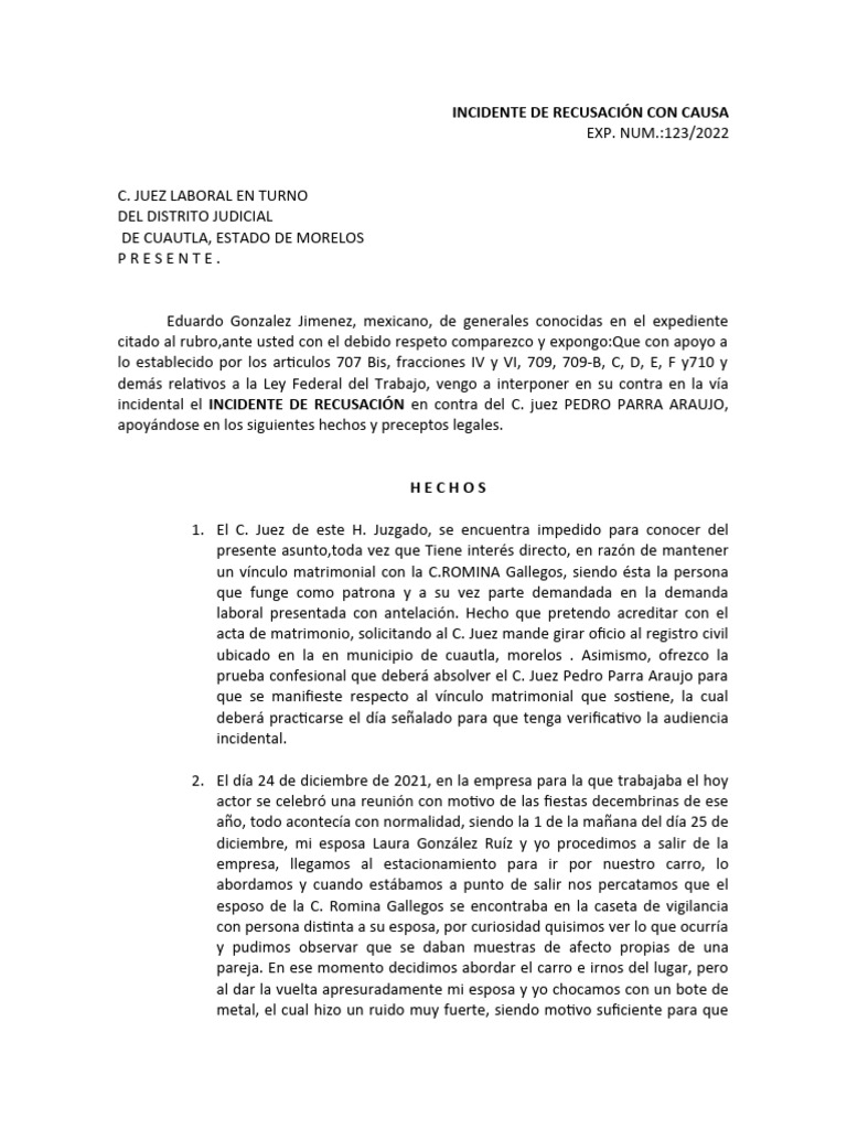 Incidente de Recusación Con Causa | PDF