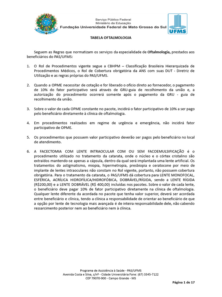 Tabela OFTALMOLOGIA Publicada - 15 01 24 | PDF | Olho | Olho humano