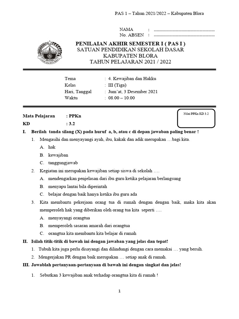 Naskah Soal PAS Tema 4 Kelas III | PDF