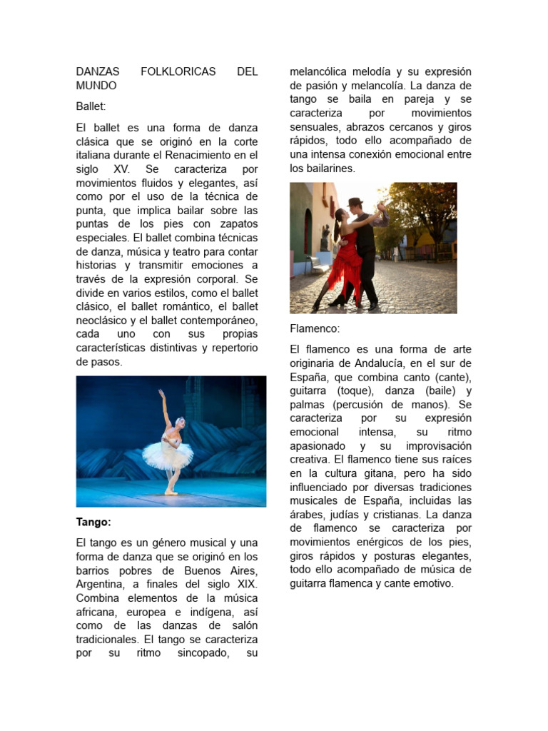 Danzas Folkloricas Del Mundo | PDF | Bailes | Ballet