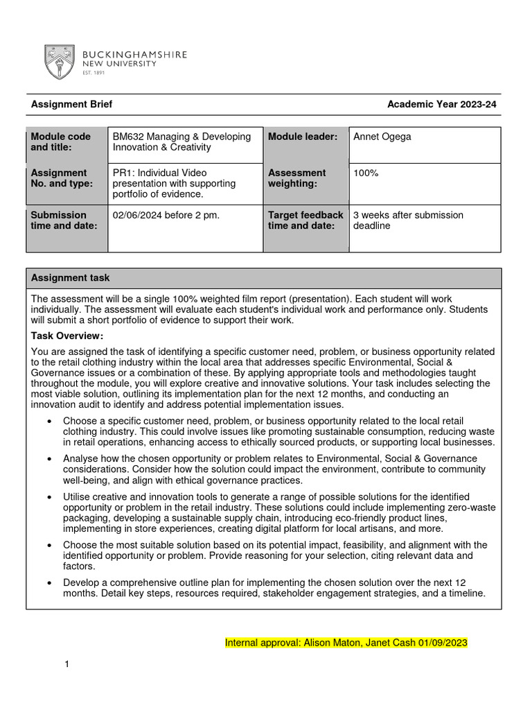 BM632 PR1 Assignment Brief | PDF | Computer File | Creativity
