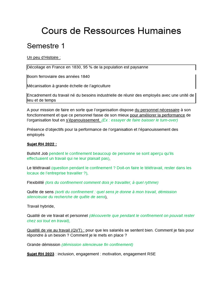 Cours de Gestion des Ressources Humaines | PDF | Gestion des ressources ...