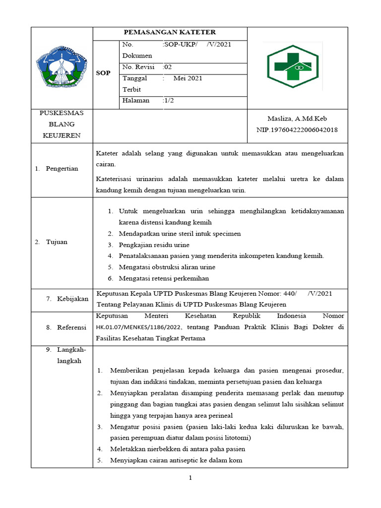 Sop Pemasangan Kateter | PDF