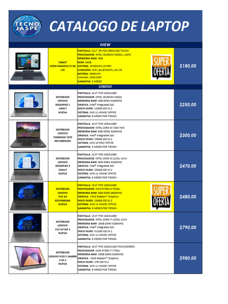 CATALOGO DE LAPTOP 26-03-2024 | PDF | Intel | Hardware de la computadora