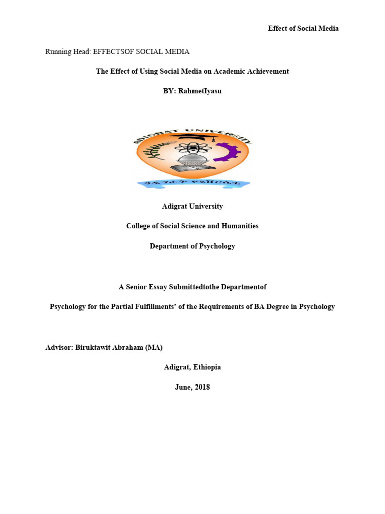 Adigrat University Jemal Reserch | PDF | Social Media | Popular Culture & Media Studies
