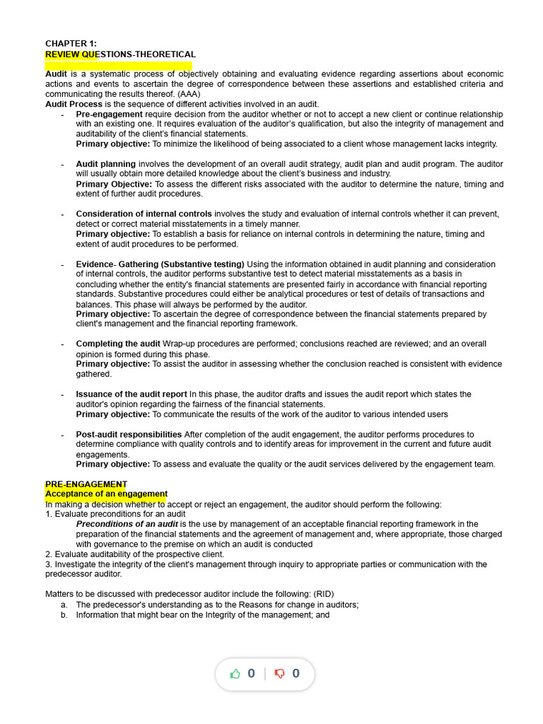 Auditing Reviewer Lecture Notes 1 Pdf Audit Internal Control