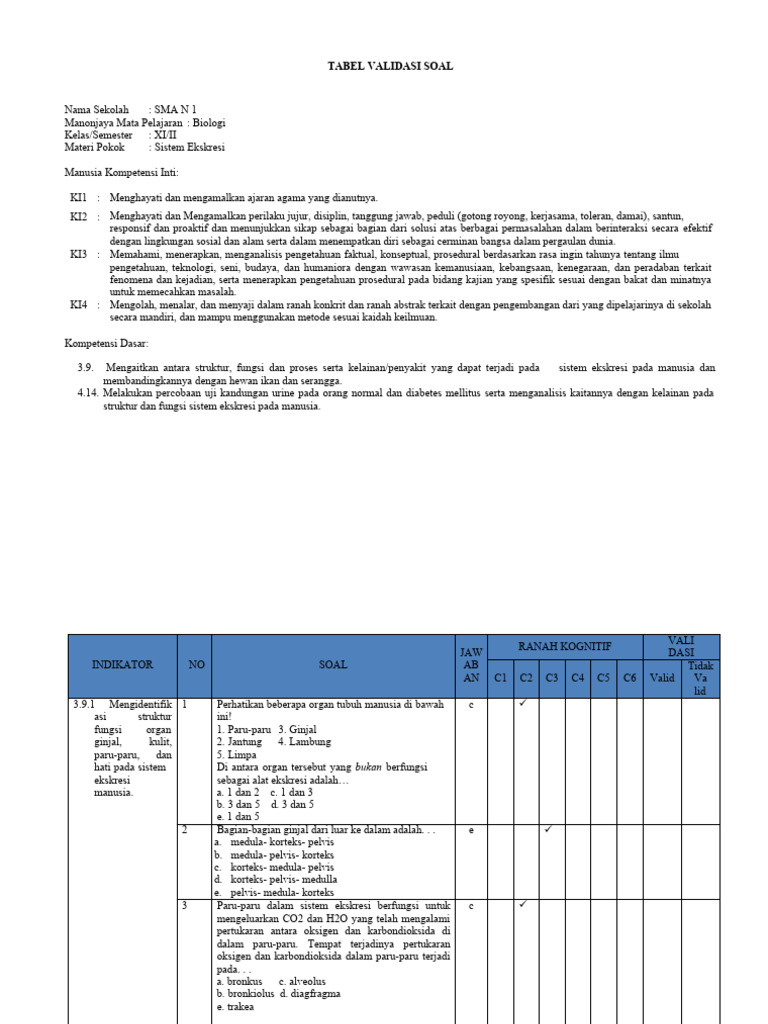 Soal Piliahan Ganda Siste Eskresi | PDF