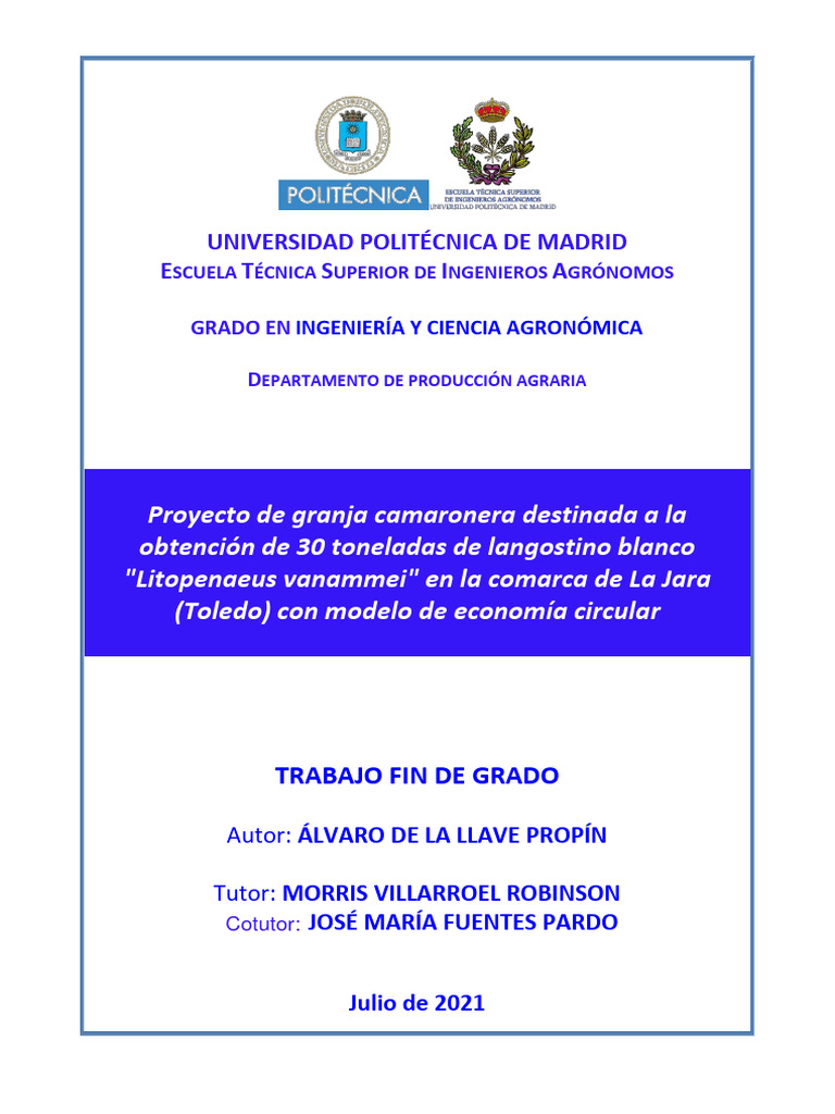 TFG Alvaro de La Llave Propin | Descargar gratis PDF | Agua | Acuicultura