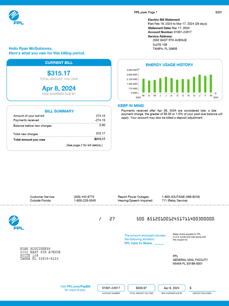 FPL - Florida - Utility - Bill 2 | PDF | Cheque | Debit Card