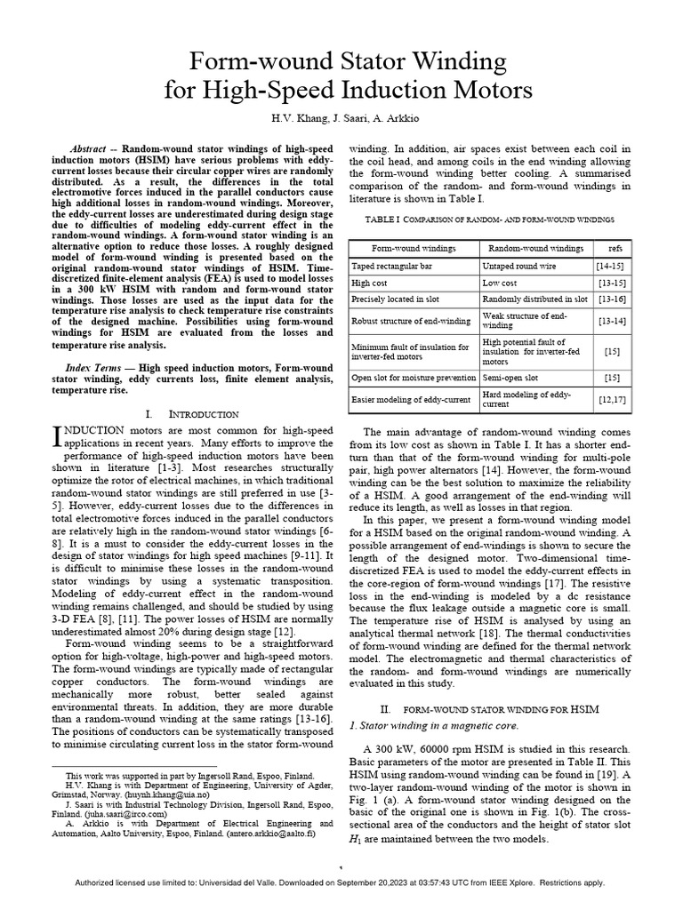 Form-Wound Stator Winding For High-Speed Induction Motors | PDF ...