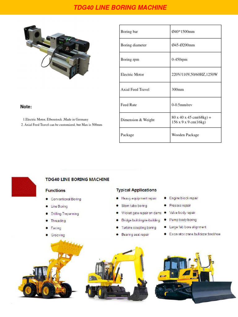TDG40 Line Boring Machine Specs | PDF | Mains Electricity | Personal ...