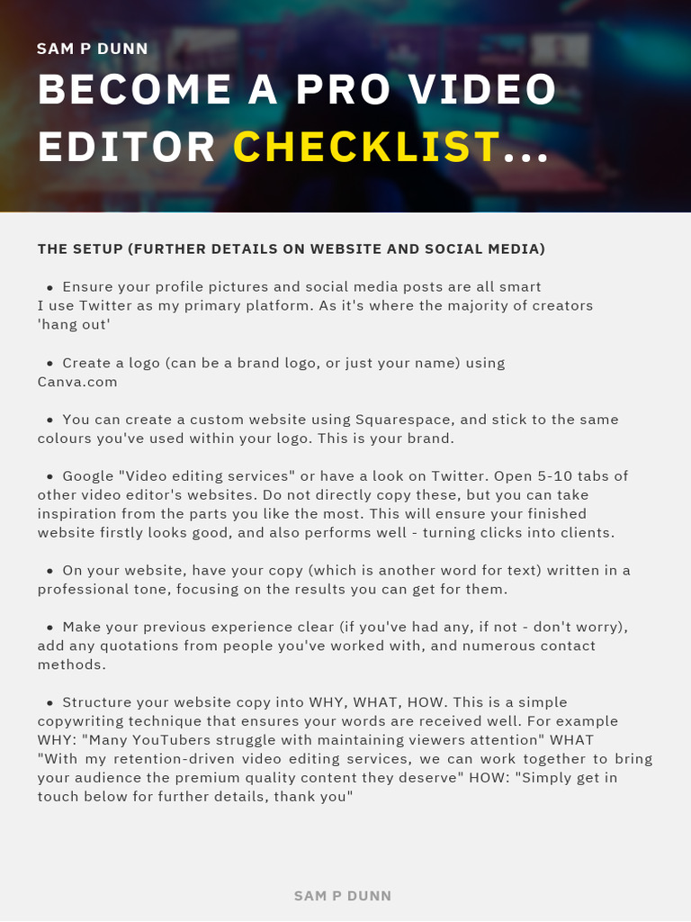 CHECKLIST_How_To_Become_A_Freelance_Video_Editor | PDF | You Tube ...