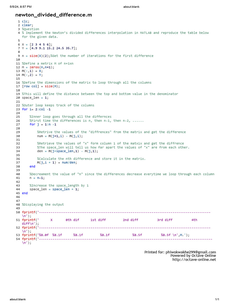 Newton Divided Difference | PDF | Matrix (Mathematics) | Mathematics Of Computing