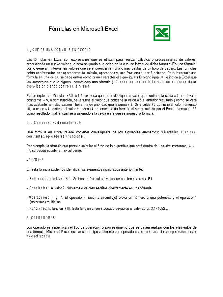 Fórmulas en Microsoft Excel | PDF | Hoja de cálculo | Microsoft Excel