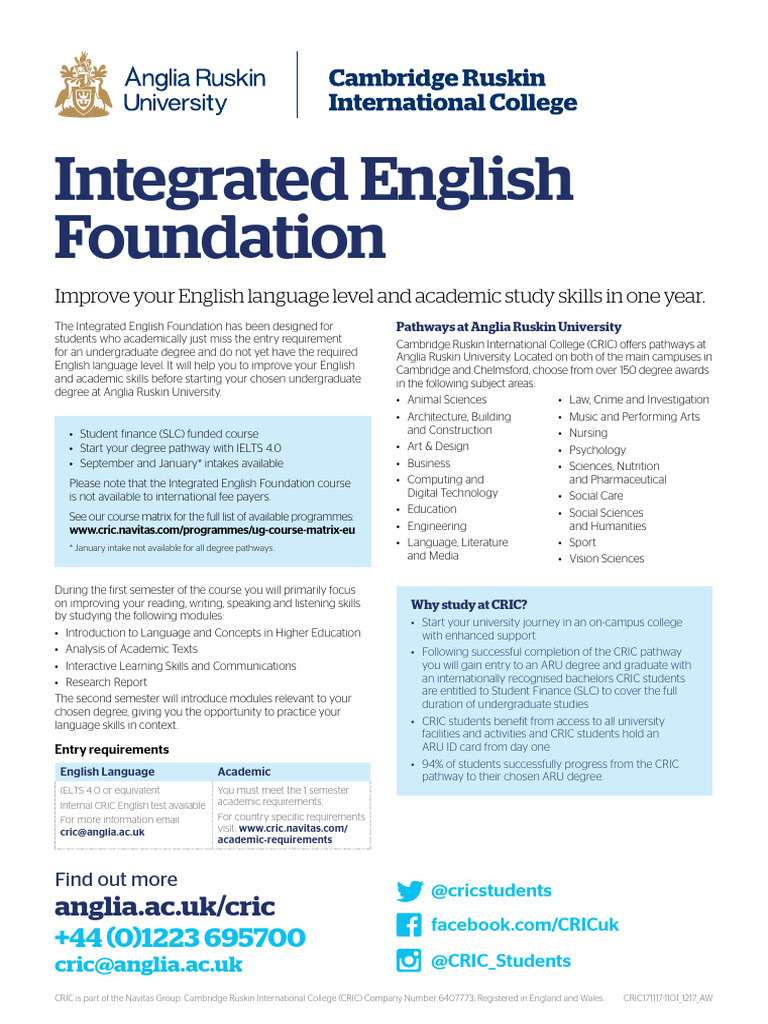 Integrated English Foundation: Anglia - Ac.uk/cric | PDF | Academic Degree