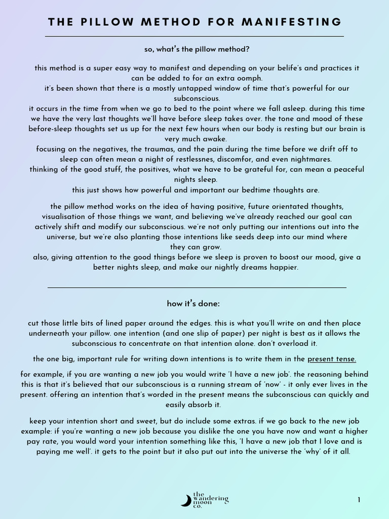 Pillow Method Manifestation Guide | PDF | Sleep | Thought
