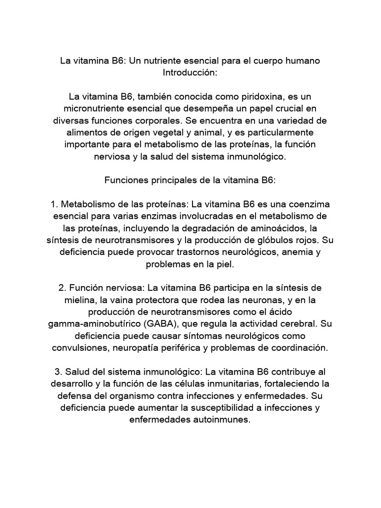 Vitamina B6 | PDF | Vitamina | Sistema inmune