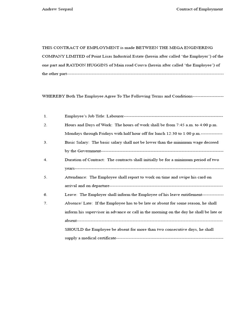 Andrew Seepaul Contract of Record SBA | PDF | Employment | Overtime
