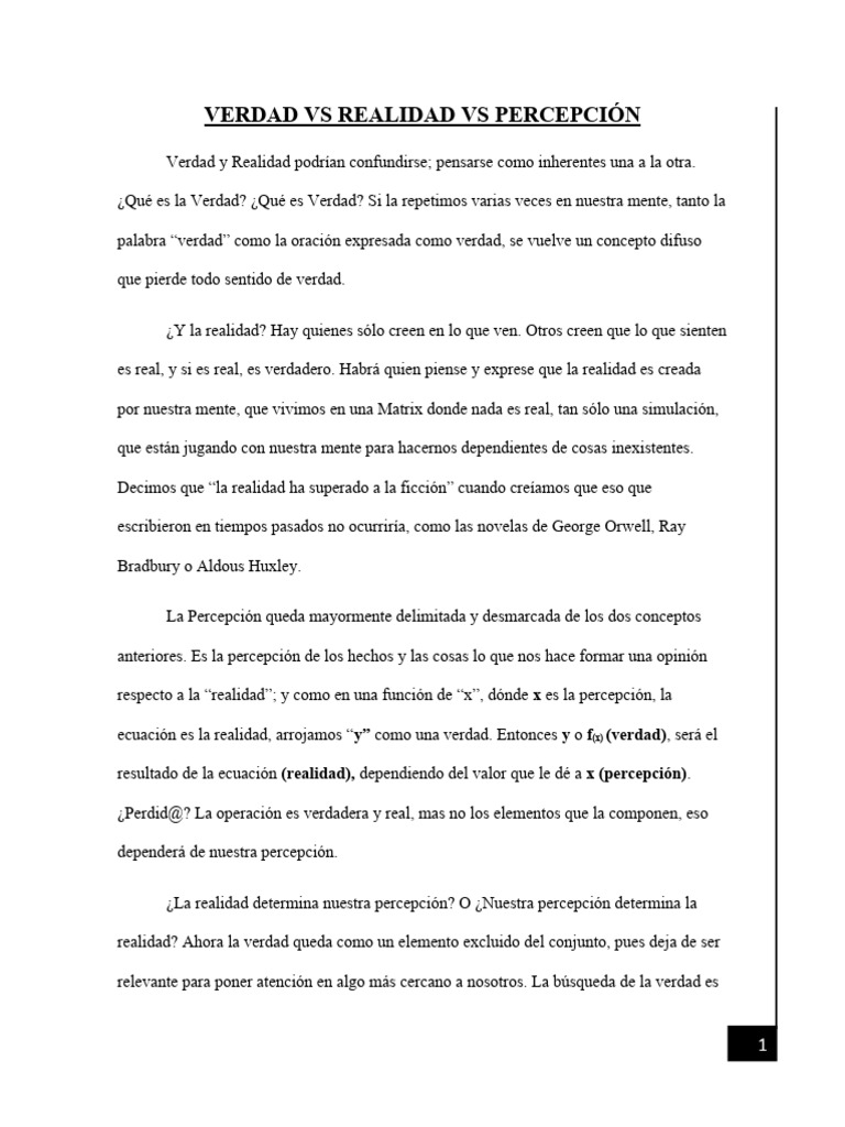 Verdad VS Realidad VS Percepción | PDF | Verdad | Realidad