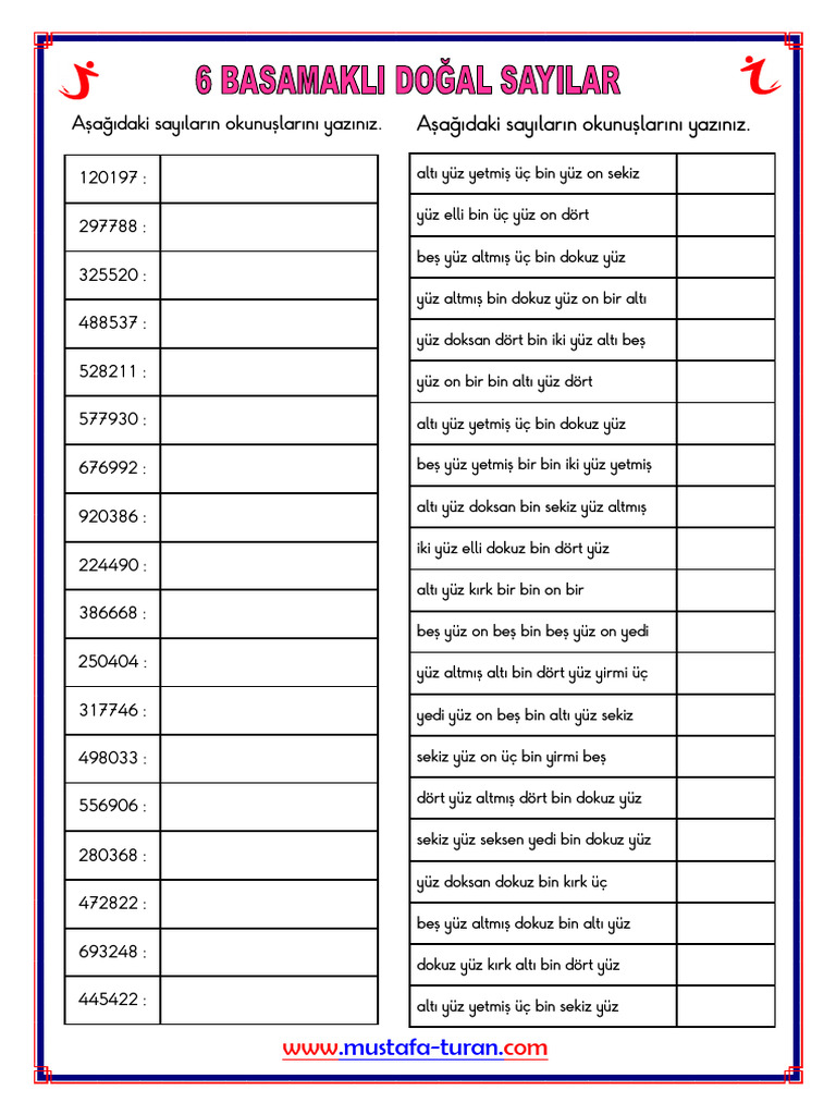 6 Basamakli Dogal Sayilar Okuma Yazma | PDF