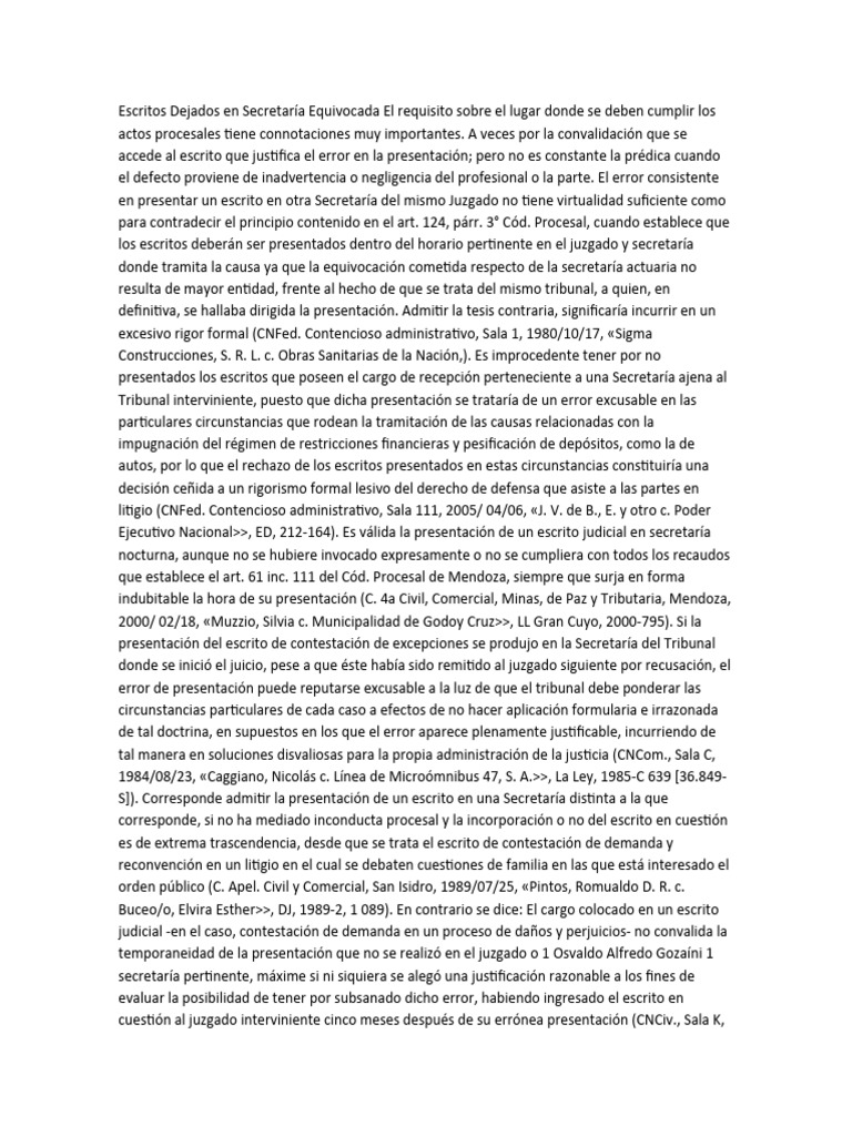 Escritos Dejados en Secretaría Equivocada El Requisito Sobre El Lugar ...