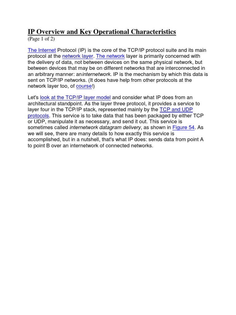IP Overview and Key Operational Characteristics: The Internet The ...