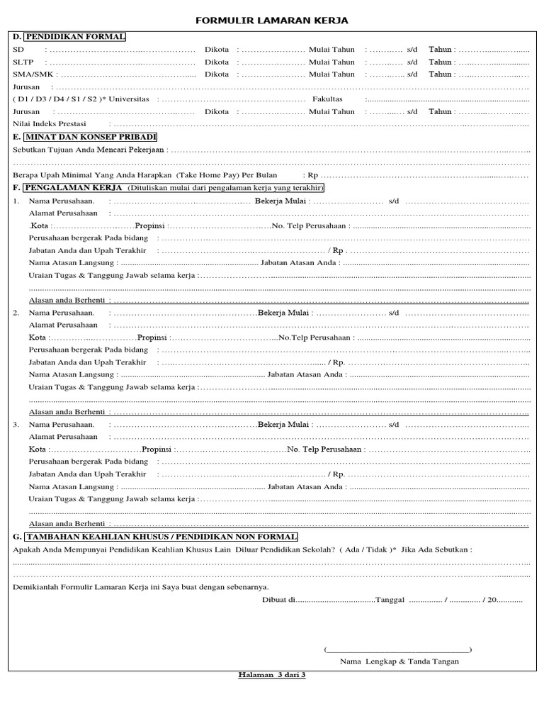 Formulir Lamaran Kerja Lama | PDF