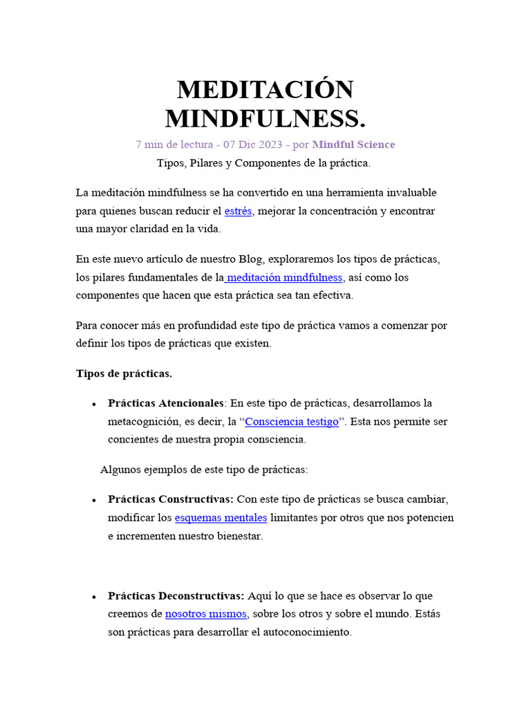 Mindfulness Práctica | PDF | Meditación | Experiencia