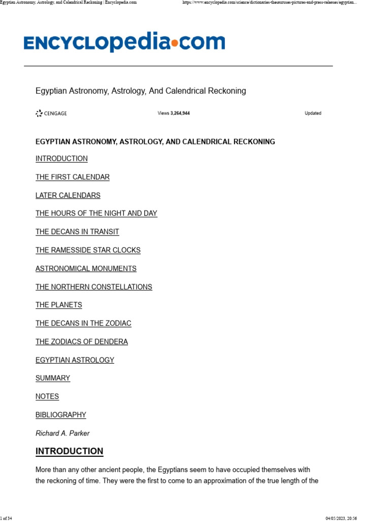 Egyptian Astronomy, Astrology and Calendrical Reckoning | PDF | Hour ...