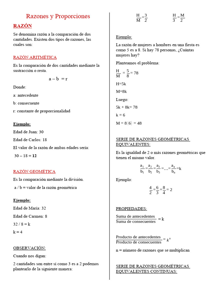 Razones y Proporciones Matemáticas | PDF | Proporción | Matemática ...
