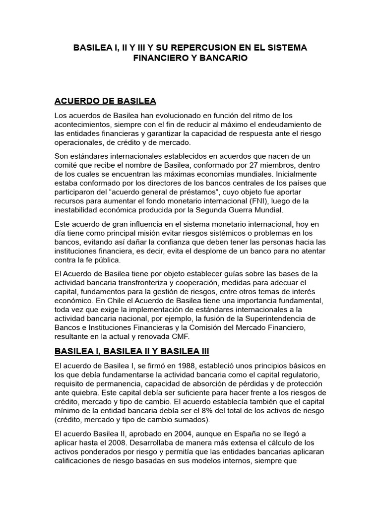 Impacto de Basilea I, II y III en Finanzas | PDF | Basilea Ii | Basilea Iii