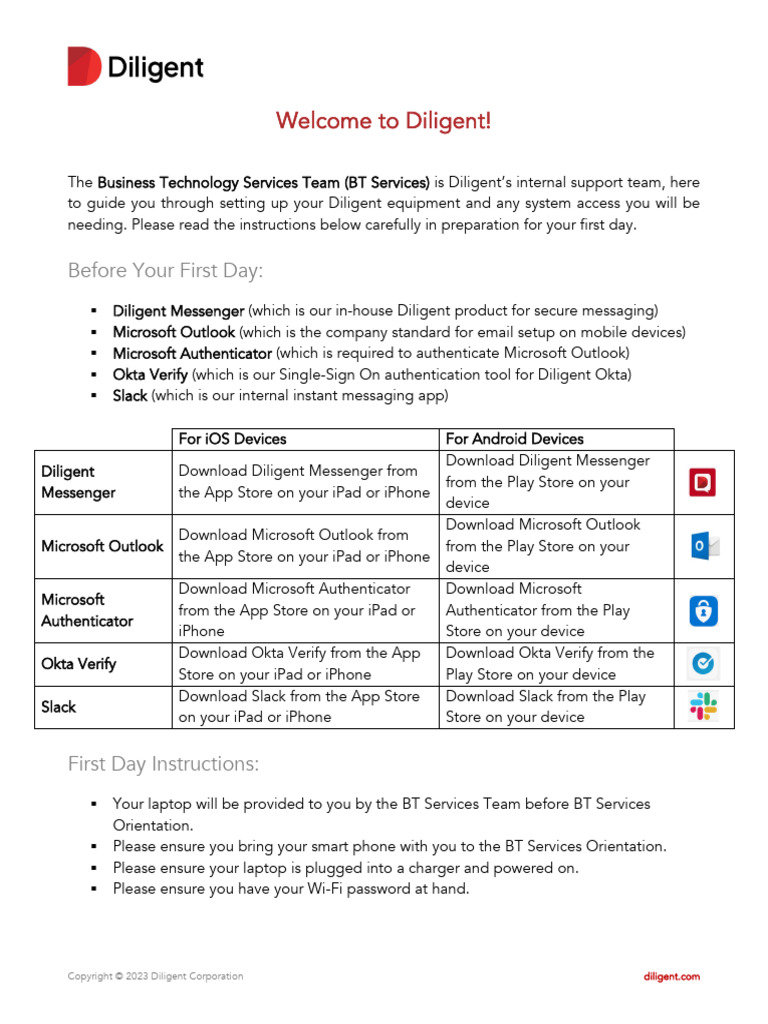 Welcome To Diligent-BTS One Pager | PDF | Mobile App | I Phone