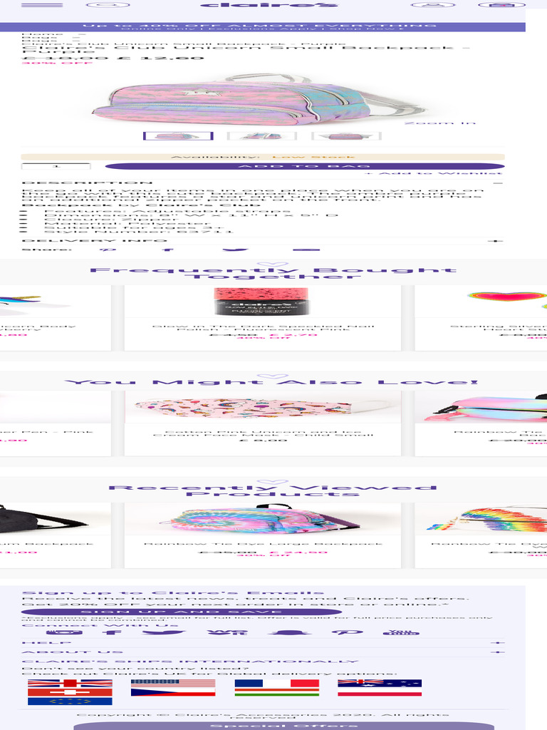 Claire's Club Unicorn Small Backpack - Purple Claire's | Download Free ...