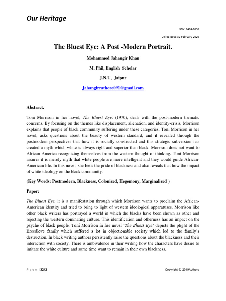 Journal Our Heritage The Bluest Eye A P | PDF | Postmodernism | Beauty