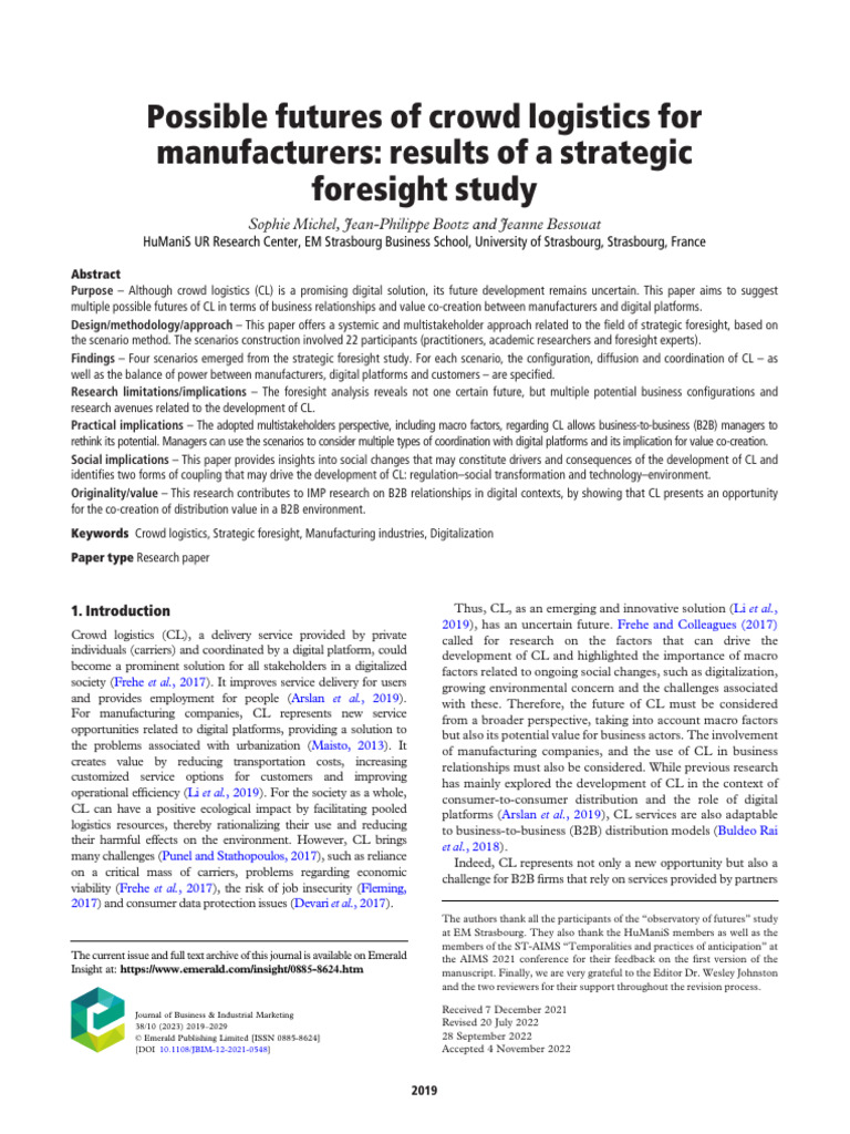 Possible Futures of Crowd Logistics For Manufacturers - Results of A ...