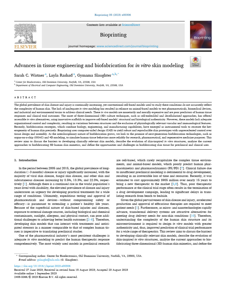 Advances in Biofabrication for Skin Models | PDF | Tissue Engineering ...