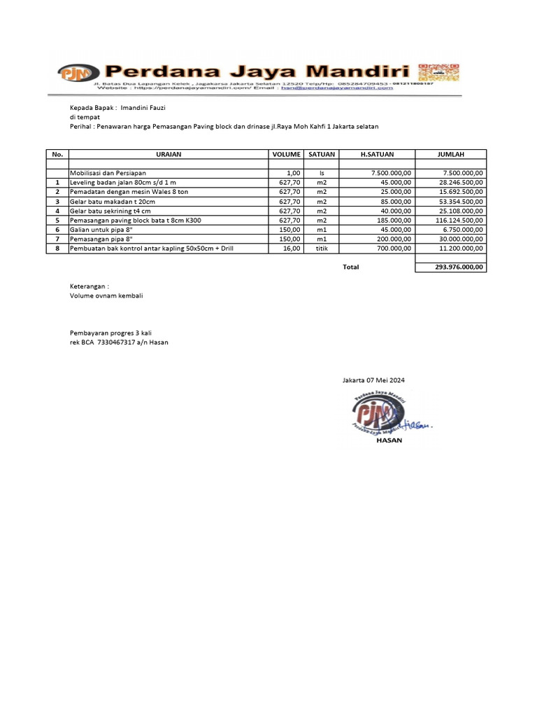 RAB Pasang Paving Moh Kahfi 1 | PDF