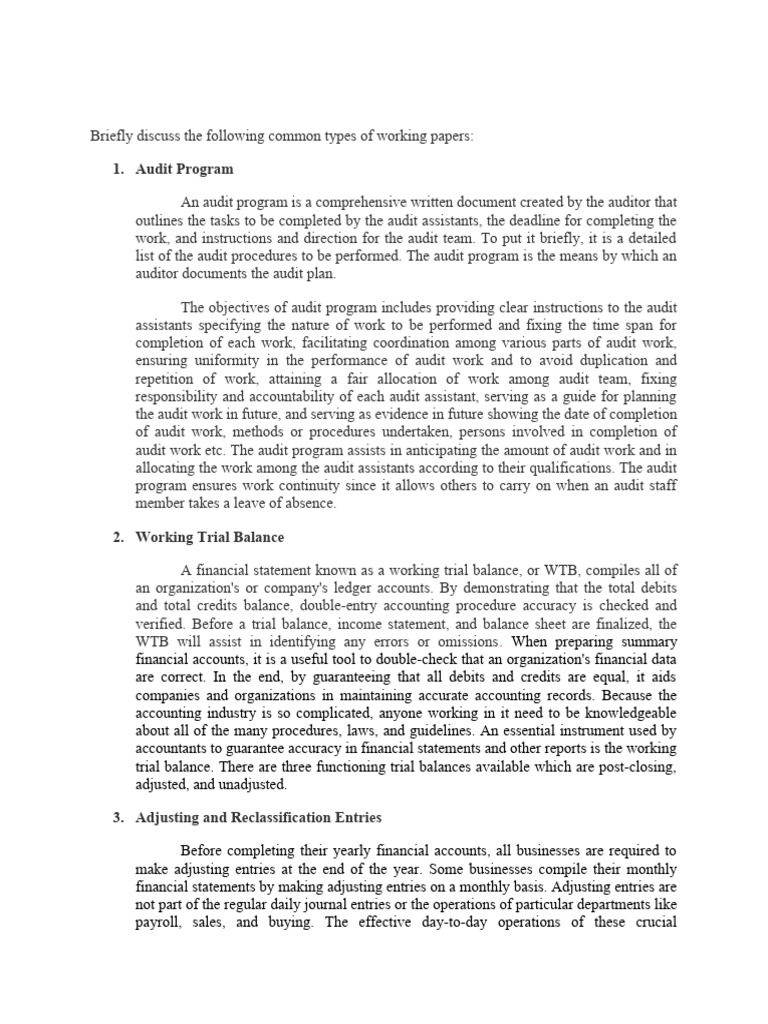 Types of Accounting Working Papers | PDF | Audit | Auditor's Report